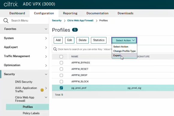Importing/exporting Citrix NetScaler Application Firewall profiles ...